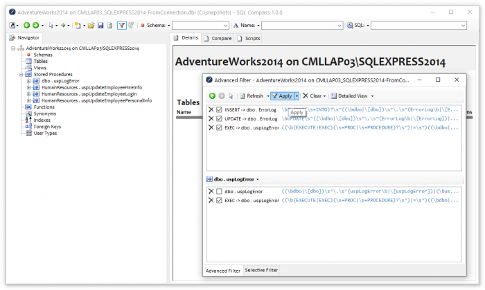 Advanced Filtering in SQLCompass - INSERT - UPDATE - SQLCompass