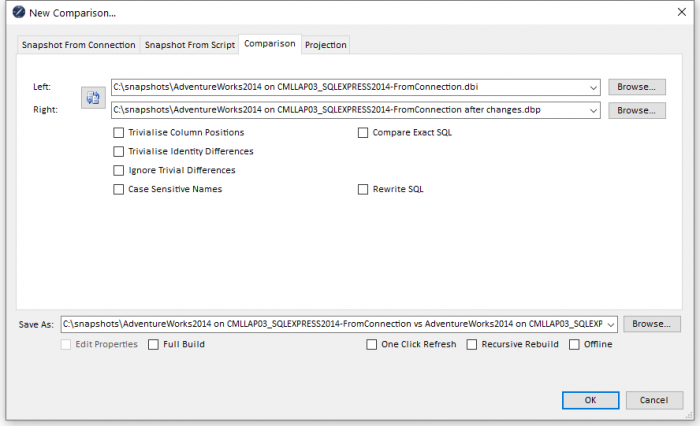 Comparison And Projection of databases in SQLCompass - SQLCompass