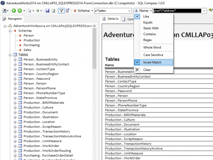 Navigation and Basic Filtering with databases in SQLCompass - SQLCompass