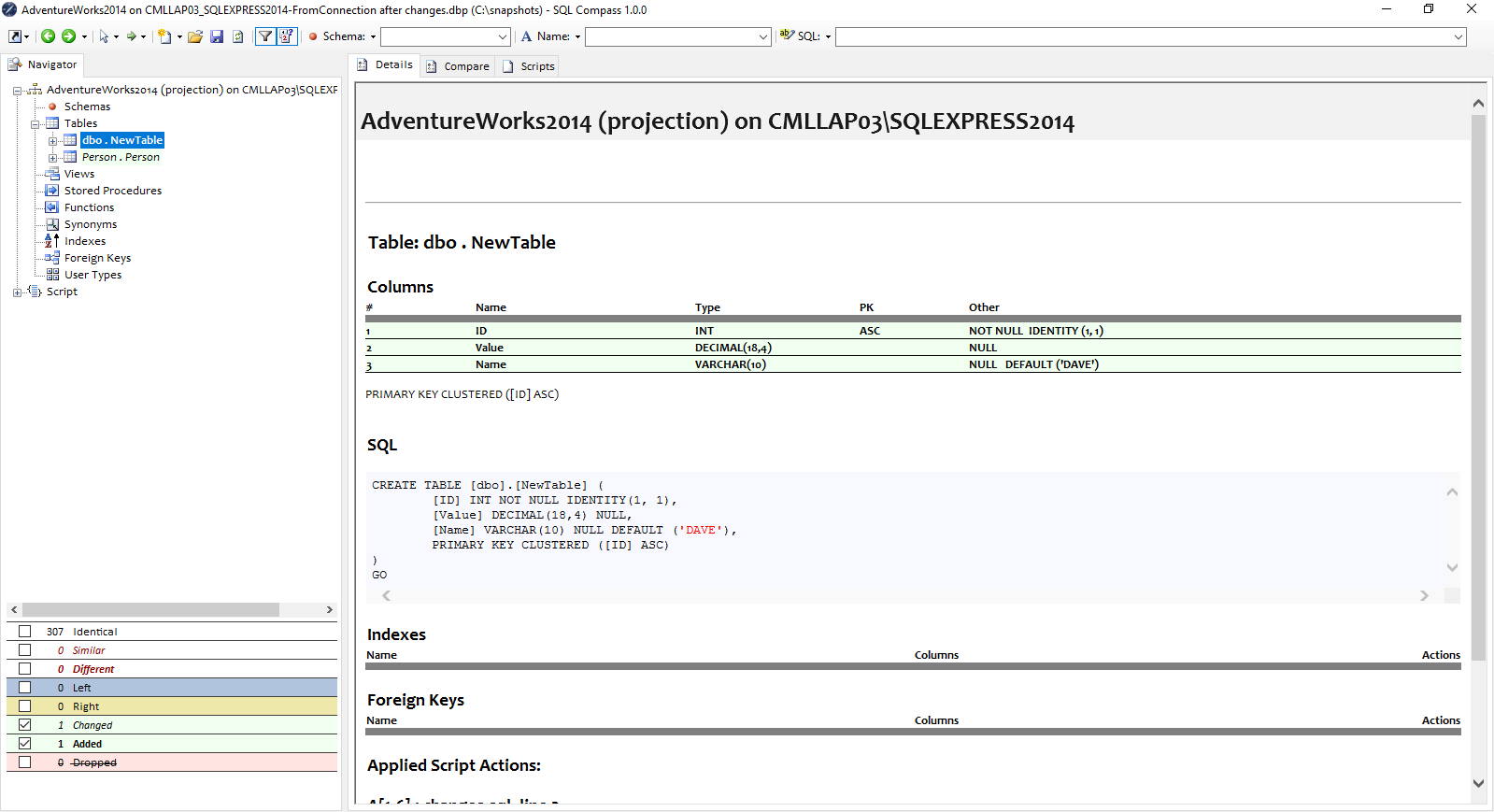 Comparison And Projection of databases in SQLCompass - SQLCompass